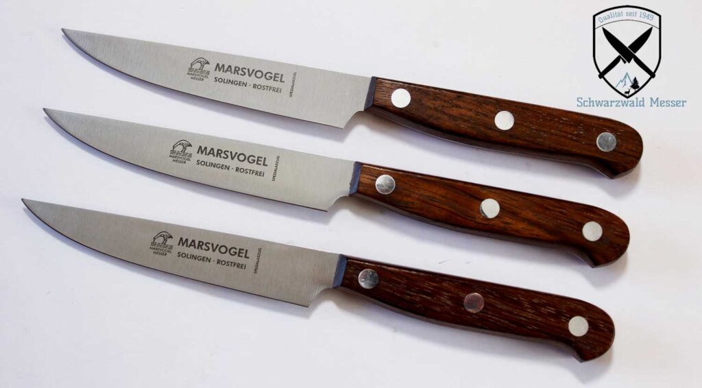 3 x Brotzeitmesser schmal Griff Bubingaholz Marsvogel Solingen ...